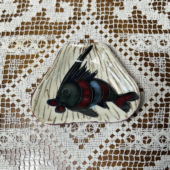 Kitchen | Vintage Ceramic Triangular Fish Trinket Dish With Red Leather ...